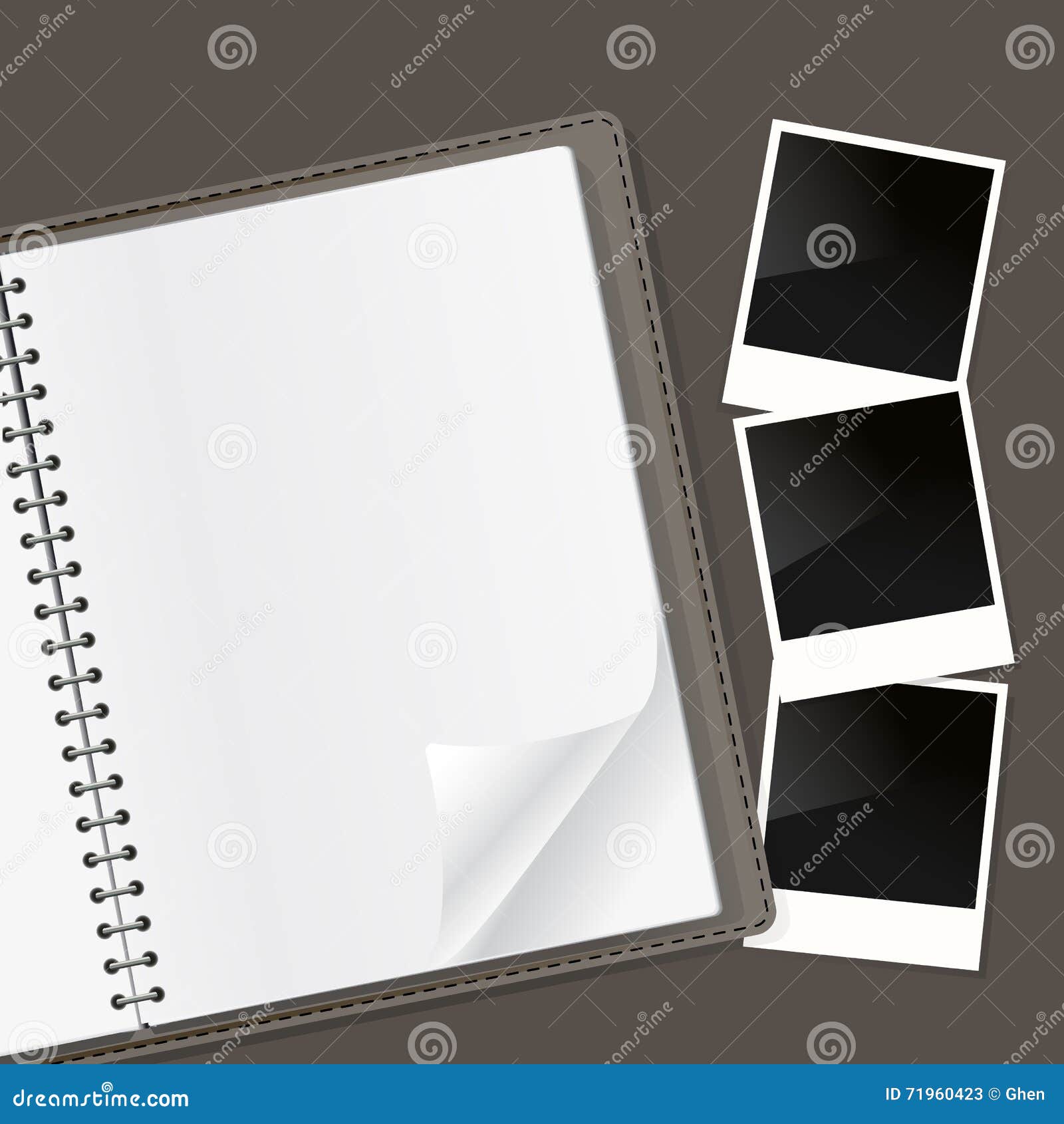 Photo Frames Composition on Open Notebook with Spiral Stock Vector ...