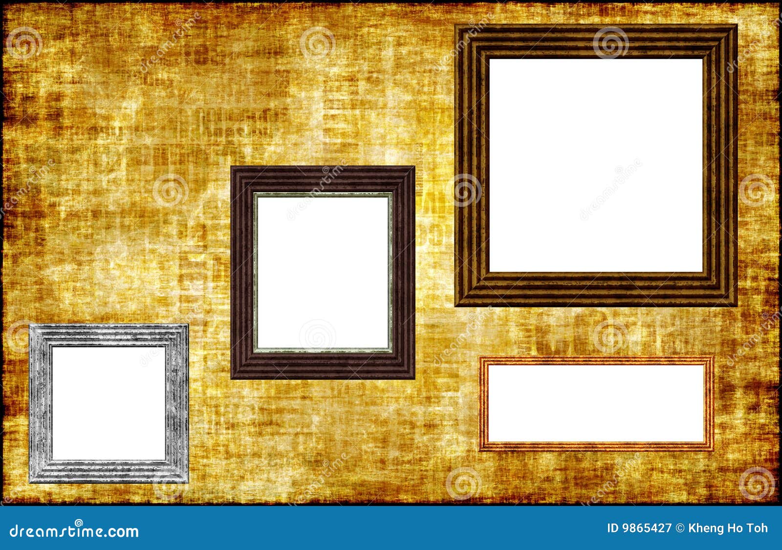 Photo Frames on a Grunge Wall Stock Illustration - Illustration of ...