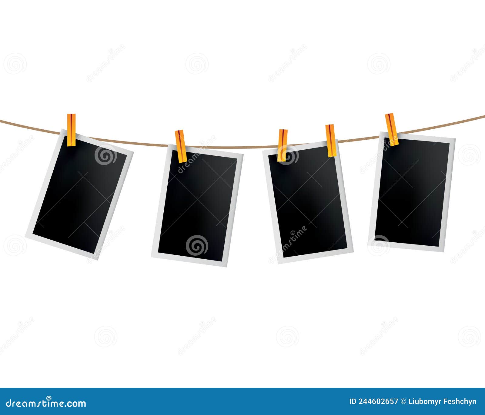 Photo Frames Hanged on Rope. Retro Instant Photos on Thread. Card Frame ...