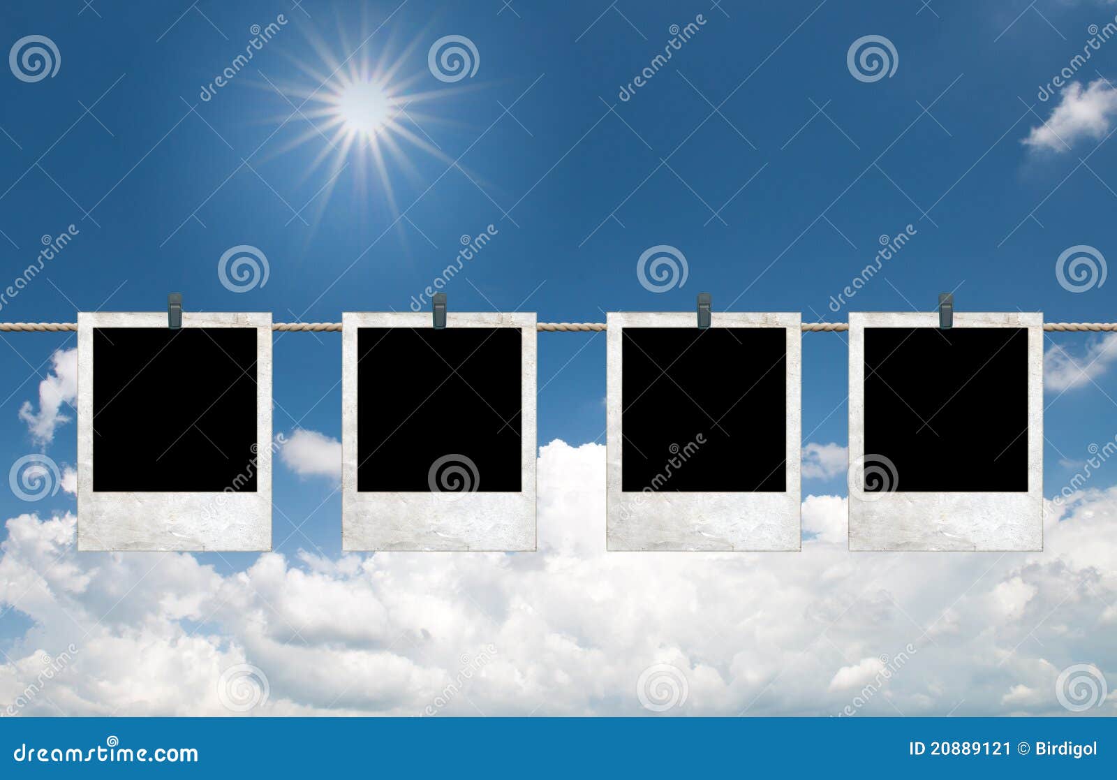 Photo Frames Over Blue Sky with Clouds and Sun Stock Image - Image of ...