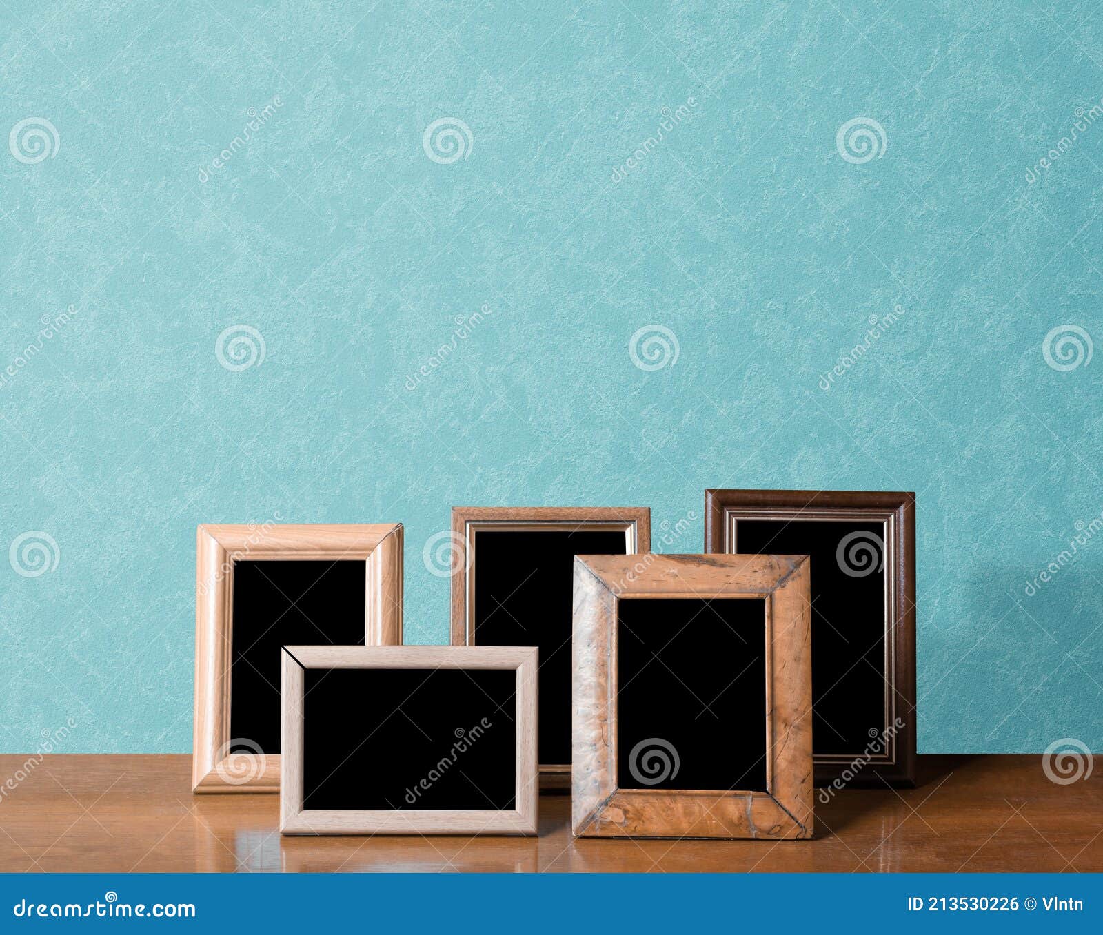 Photo frames on table stock photo. Image of aged, wood - 213530226