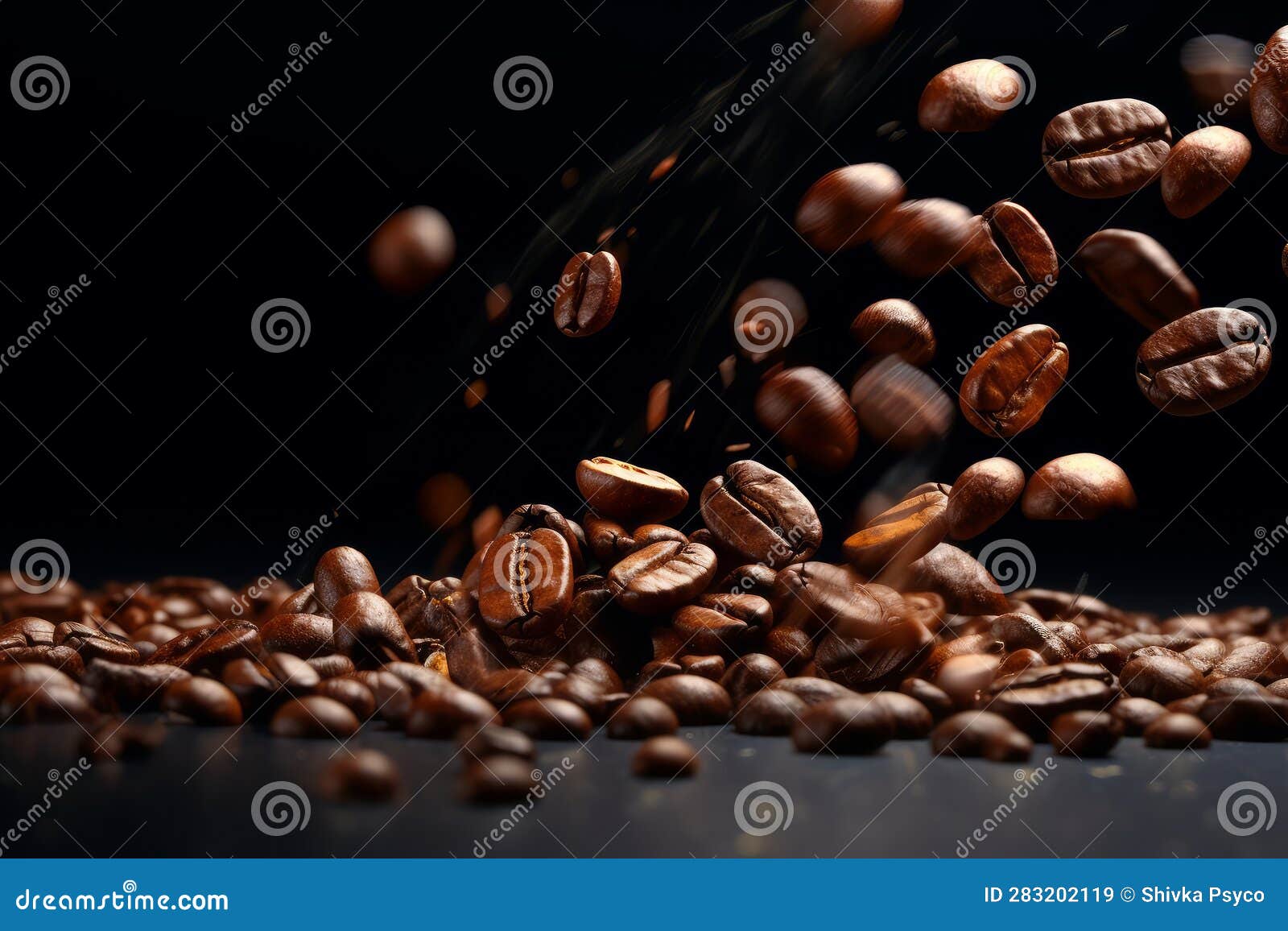 Photo of Fresh Coffee Beans Falling Down on Black Background Stock ...