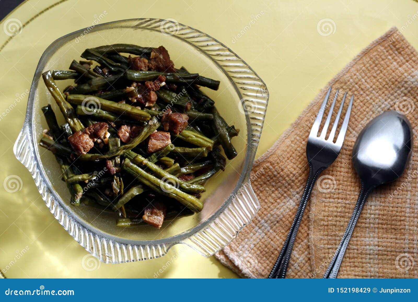 Freshly Cooked String Beans with Pork Meat Stock Image - Image of body ...