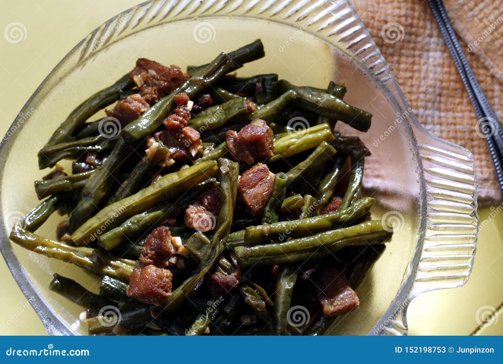 Freshly Cooked String Beans with Pork Meat Stock Image - Image of spoon ...