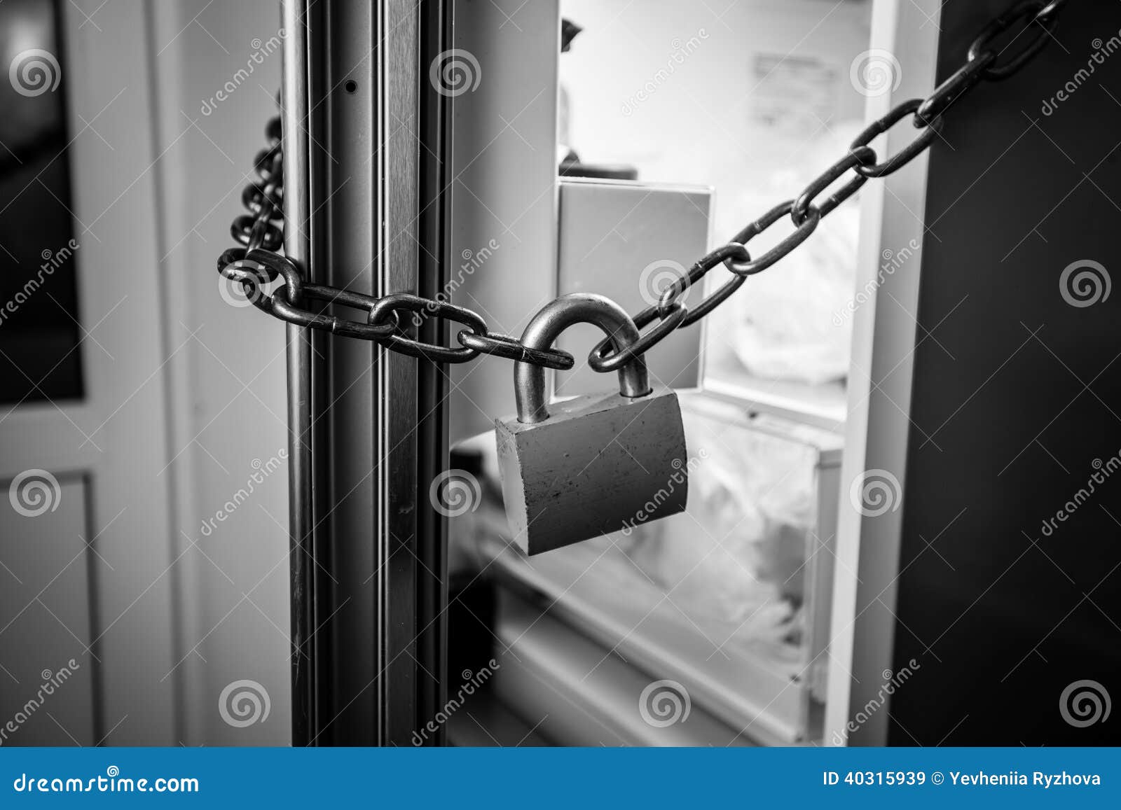 Photo of Fridge Locked by Chain Stock Image - Image of close, full ...