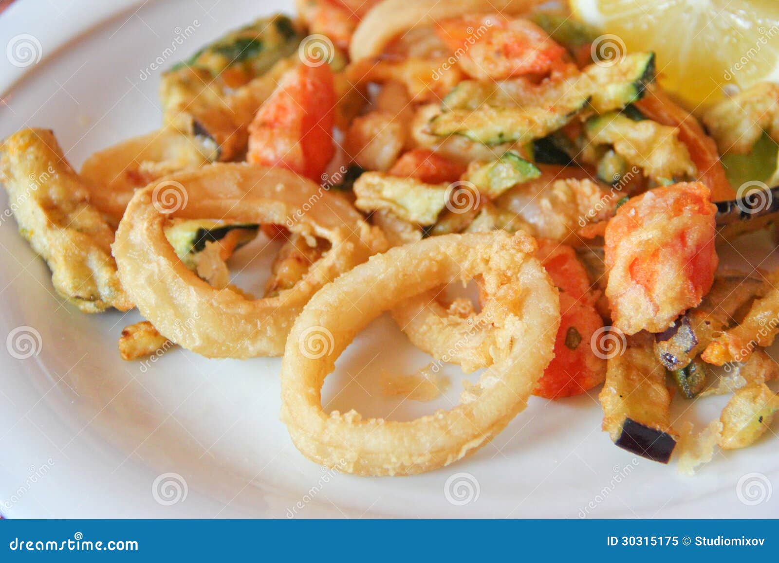 Fried Mixed Seafood and Vegetables Stock Image - Image of zucchini ...