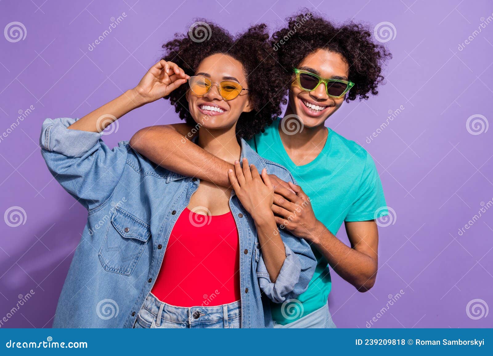 Photo Of Funky Happy Young Afro American Couple Wear Sunglass Hug