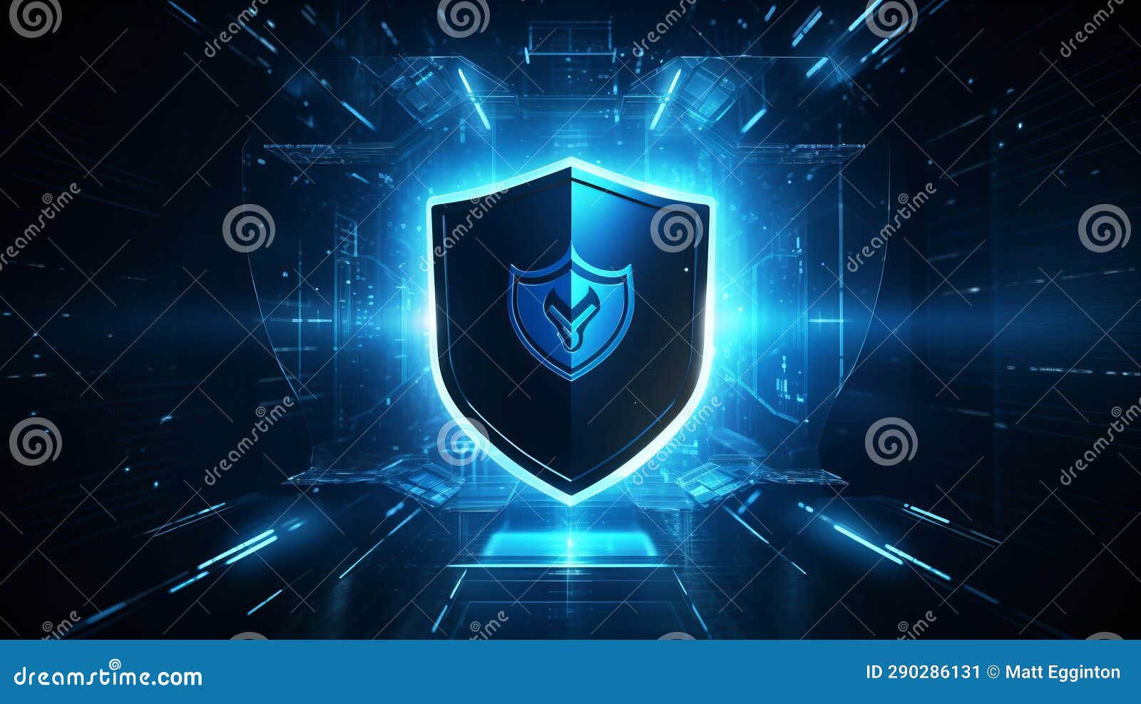 Photo of a Futuristic Shield with Glowing Lights in a Dark Blue ...