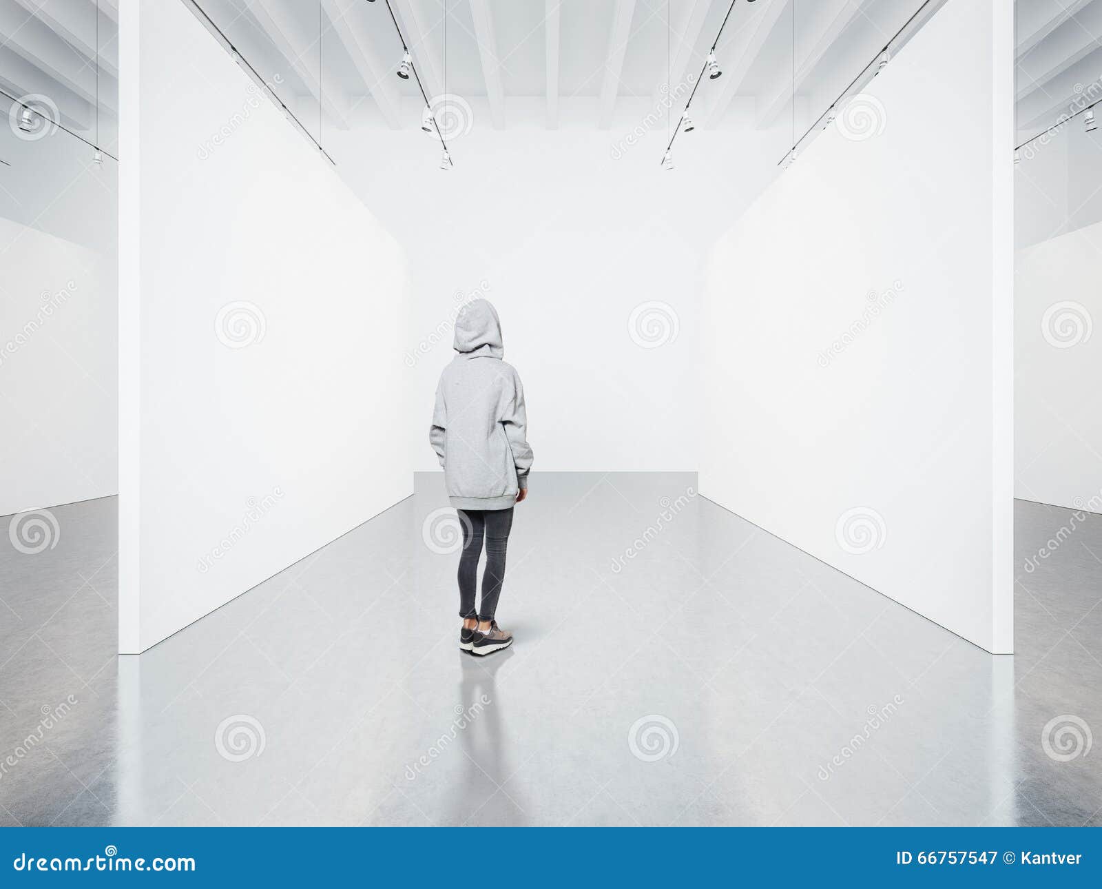 Photo of Girl in Empty Modern Gallery Looking at the Blank Canvas ...