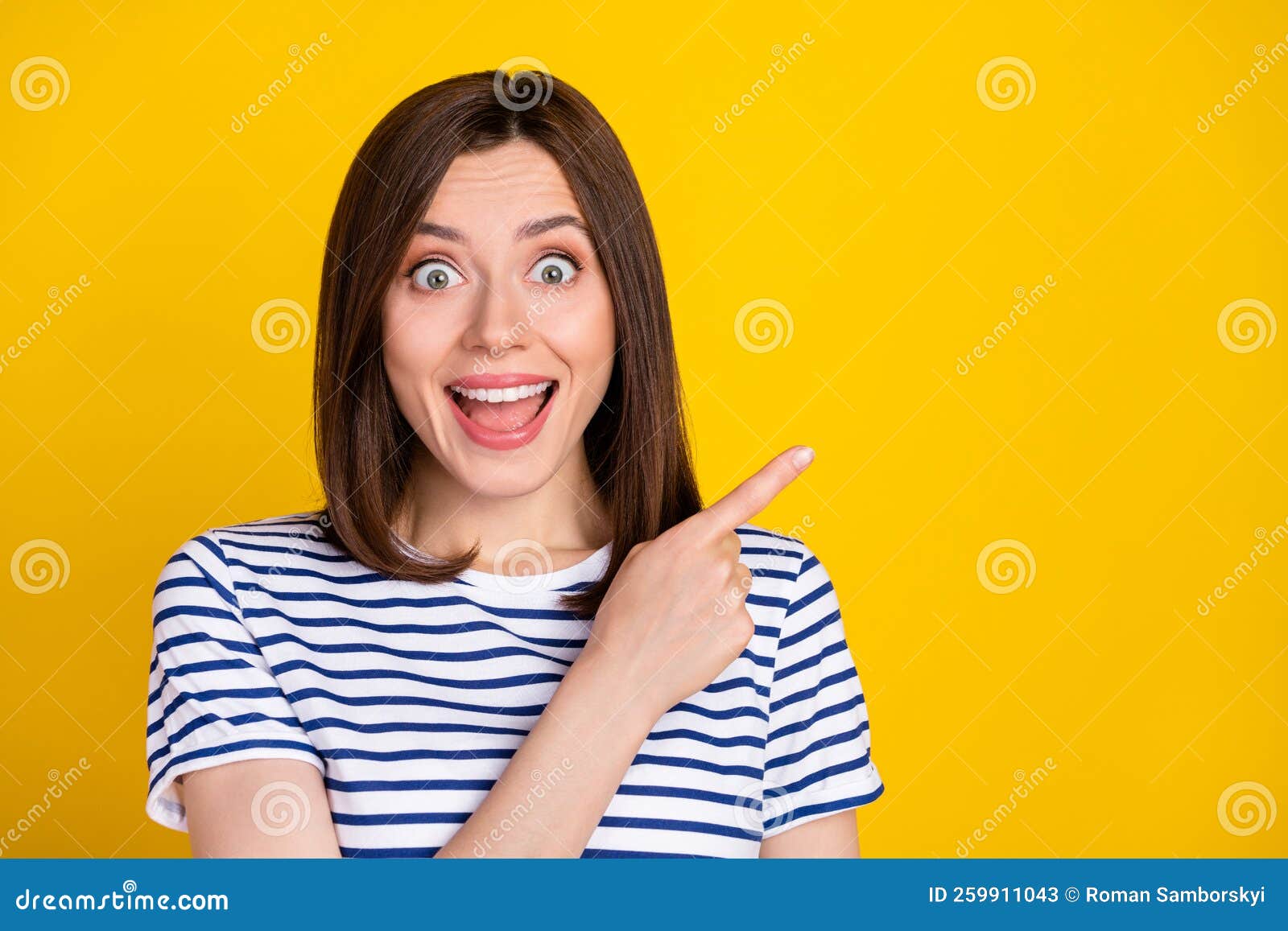 Photo Of Girlish Cute Lovely Adorable Woman Bob Hairdo Wear Striped T