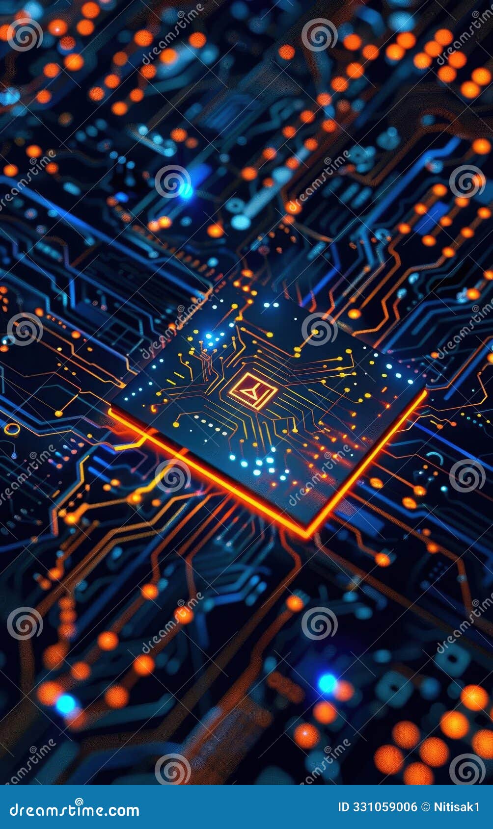 Photo of a Glowing AI Icon Embedded within a Circuit Board Symbolizing ...