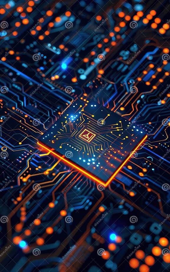 Photo of a Glowing AI Icon Embedded within a Circuit Board Symbolizing ...