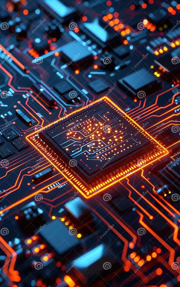 Photo of a Glowing AI Icon Embedded within a Circuit Board Symbolizing ...