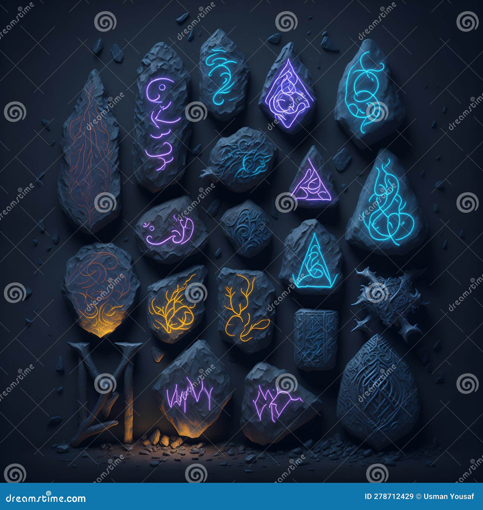 Ai Generated Glowing Rocks Illuminated by Neon Lights Stock ...