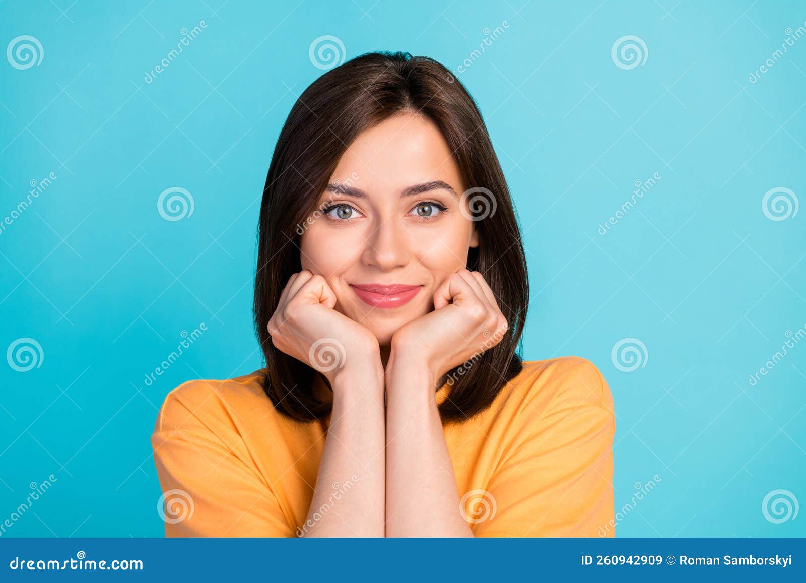 Photo Of Gorgeous Optimistic Cute Girl With Straight Hair Wear Yellow T