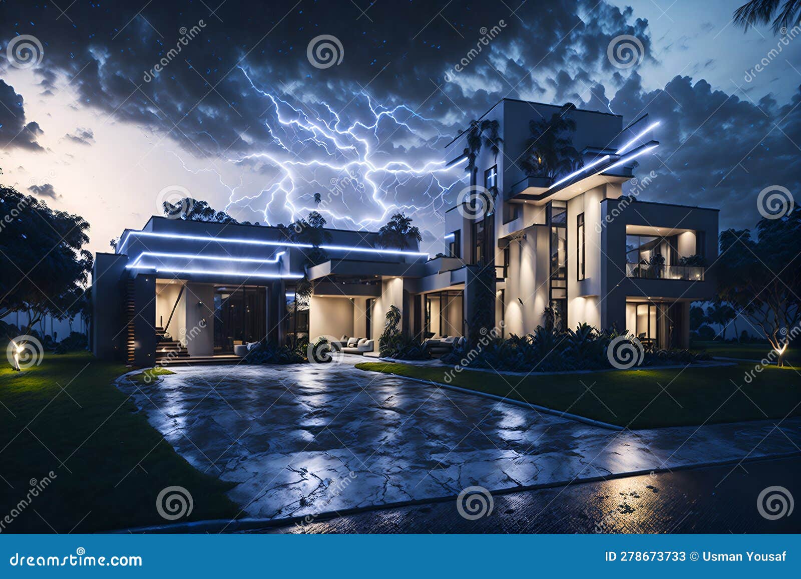 Ai Generated Grand Mansion Illuminated by a Multitude of Lights in the ...