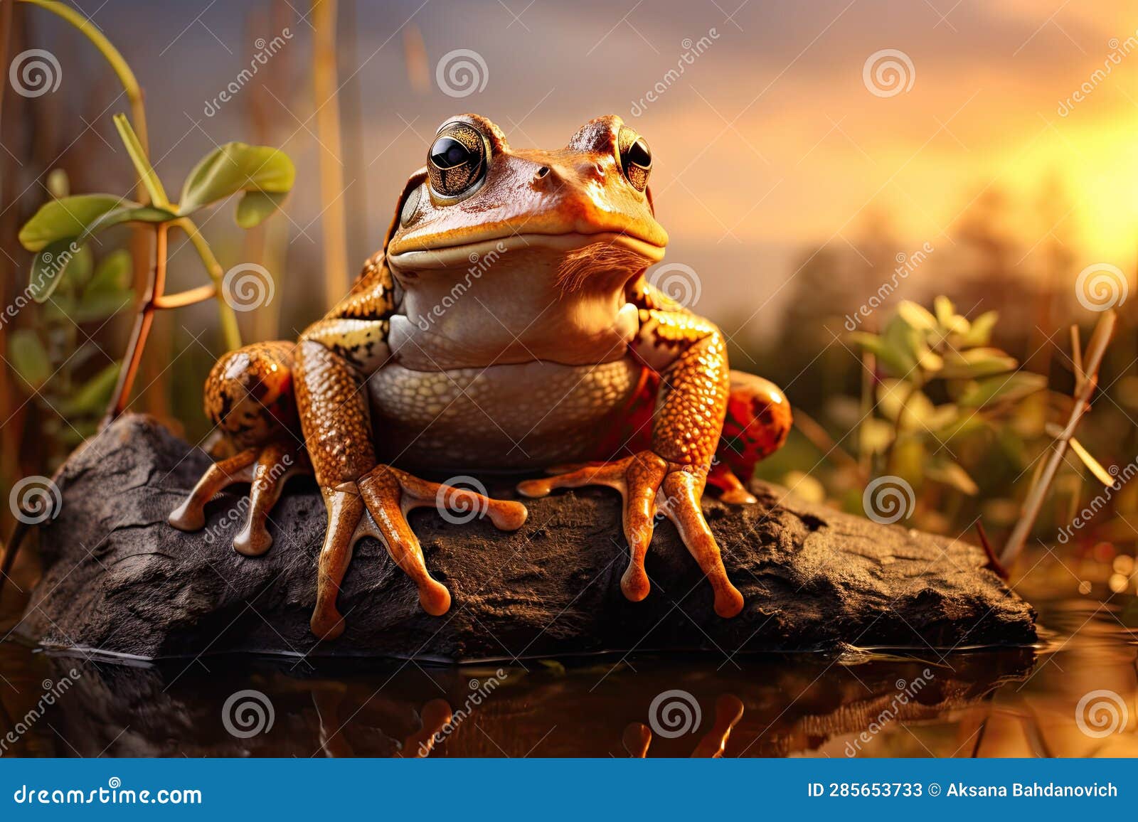 Photo of a Green Frog in Nature Stock Illustration - Illustration of ...