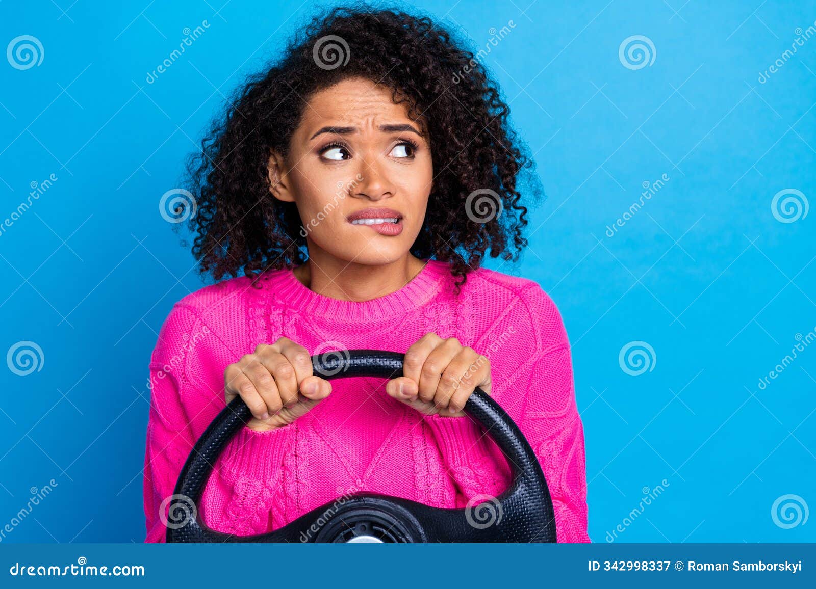 Photo of Guilty Scared Lady Dressed Knitted Pullover Driving Auto ...