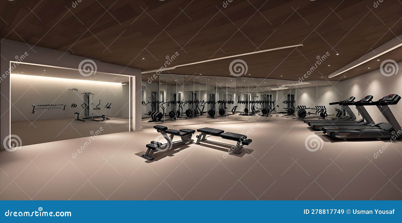 Ai Generated a Gym with a Row of Exercise Machines Stock Illustration ...