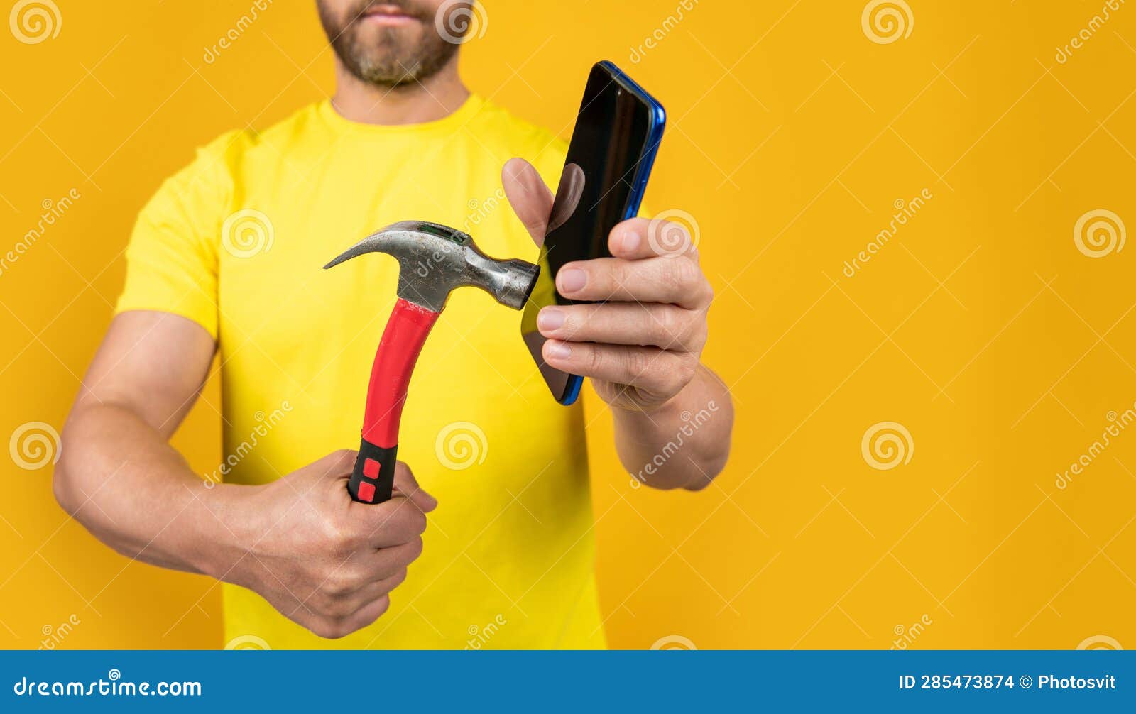 Photo of Hack the Phone Screen with Hammer, Advertisement. Stock Photo ...