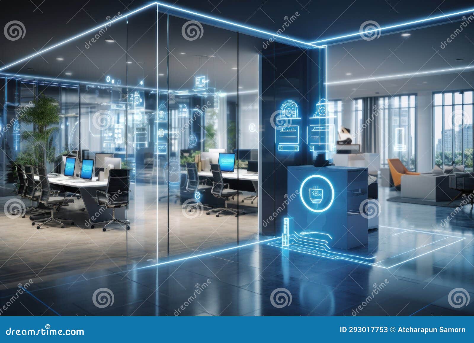 Photo of a High Tech Office Environment with Biometric Access Stock ...