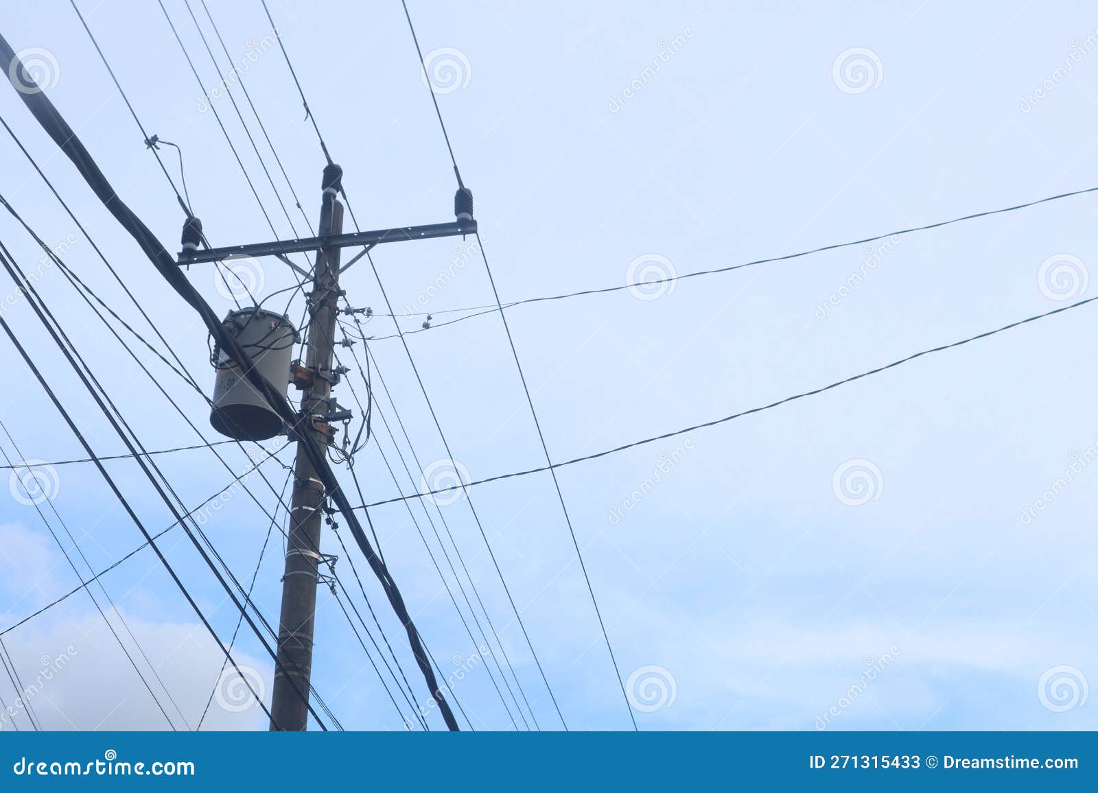 Electrical Wires with Blue Sky Background Stock Image - Image of ...