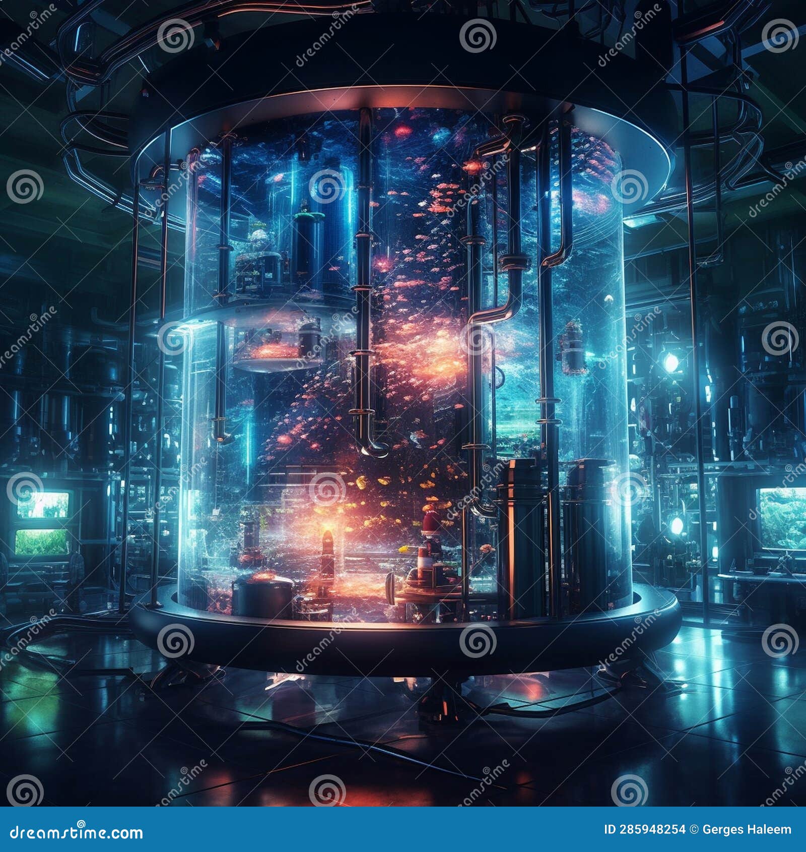 Photo Highttech Plasma Quantum Computer Tube with Glowing Energy Inside ...