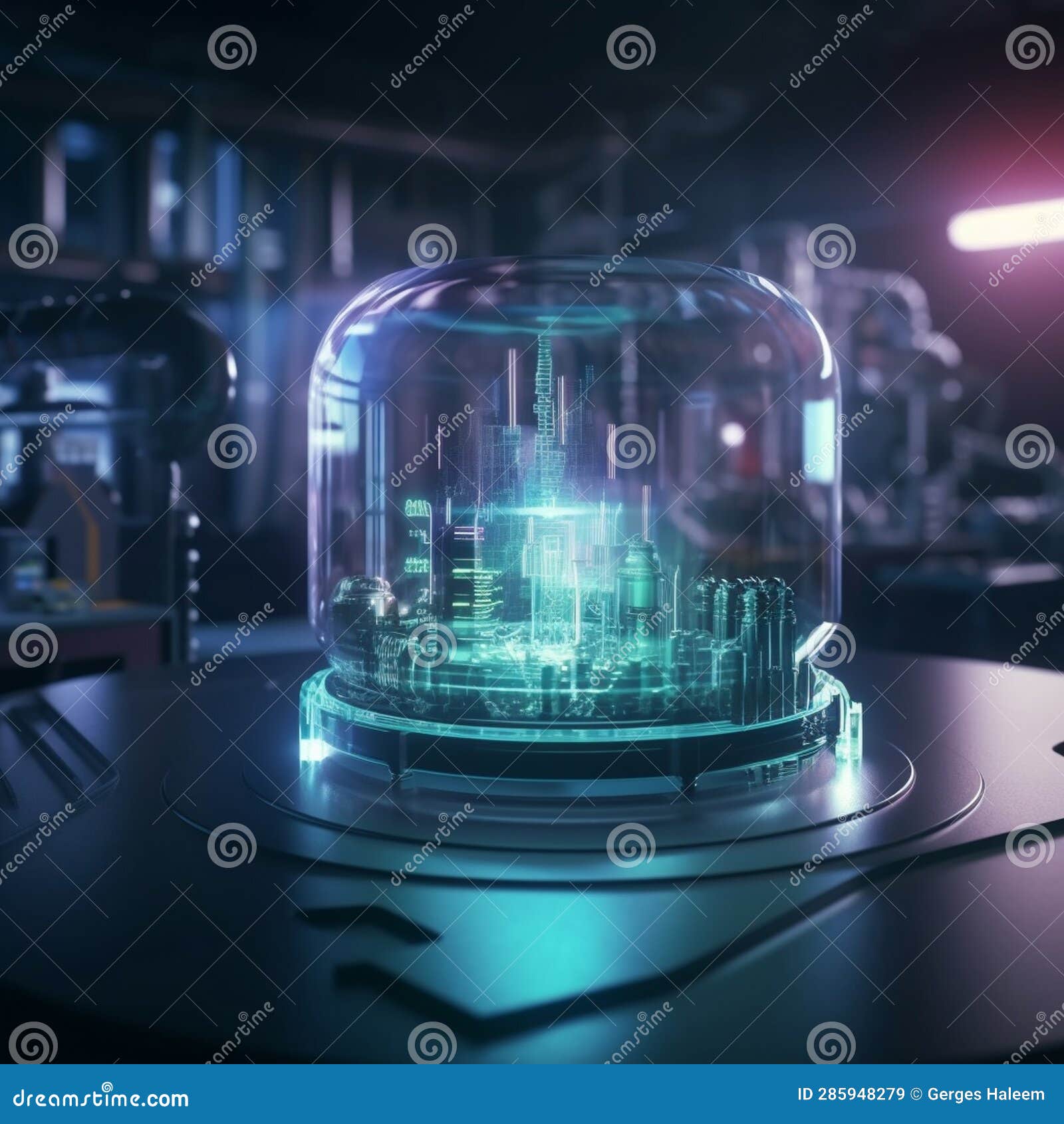 Photo Highttech Plasma Quantum Computer Tube with Glowing Energy Inside ...