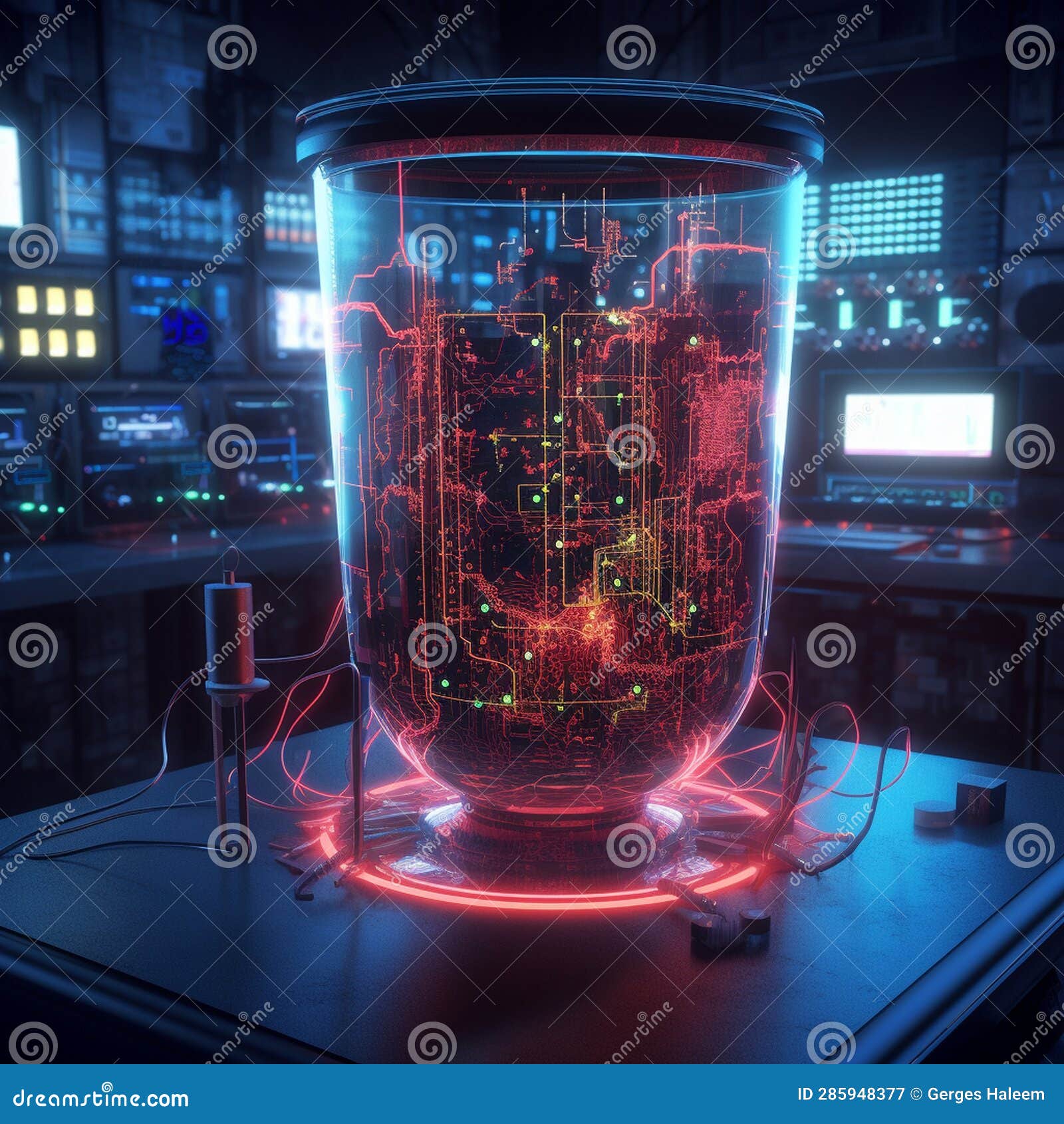 Photo Highttech Plasma Quantum Computer Tube with Glowing Energy Inside ...