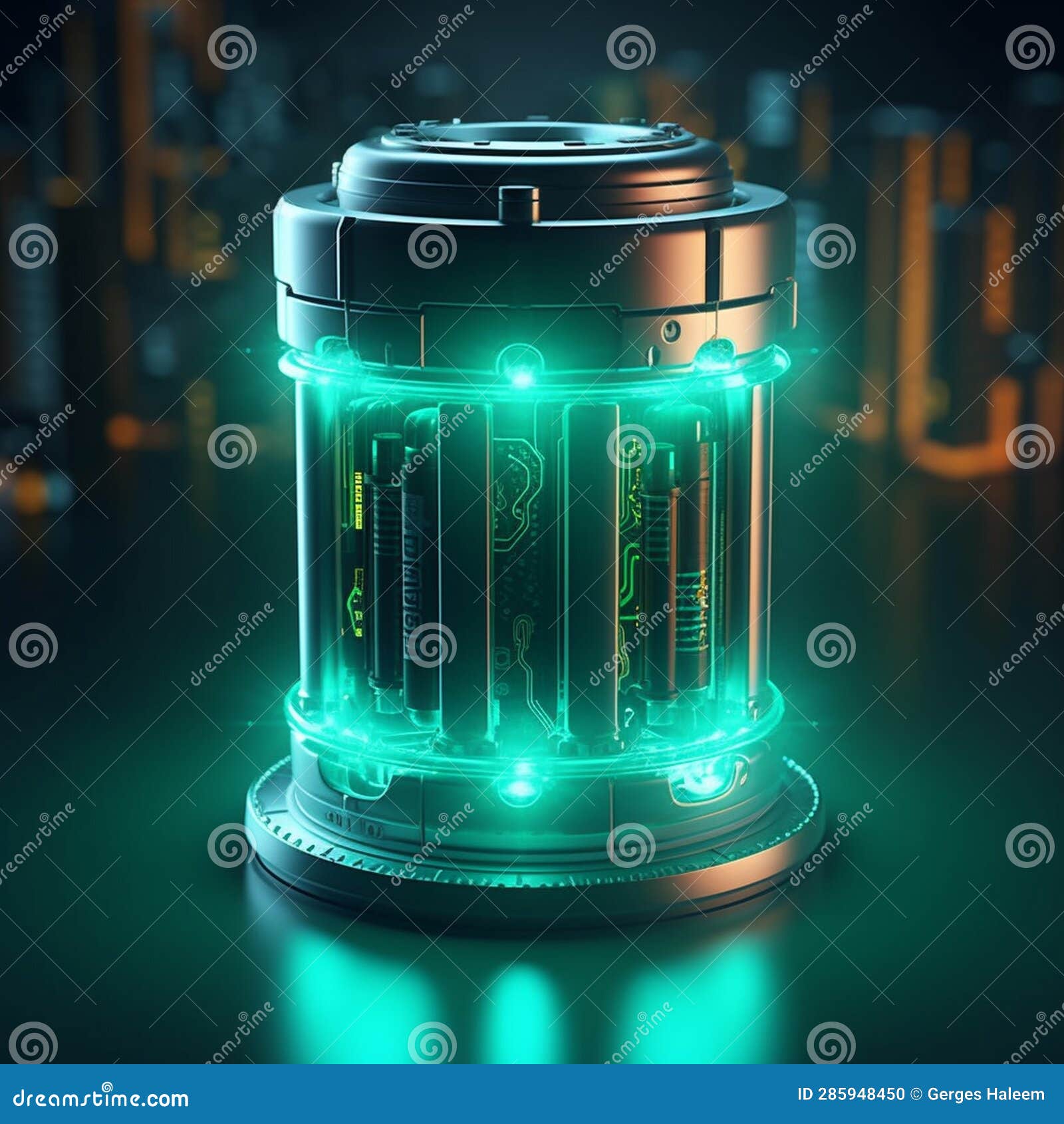 Photo Highttech Plasma Quantum Computer Tube with Glowing Energy Inside ...