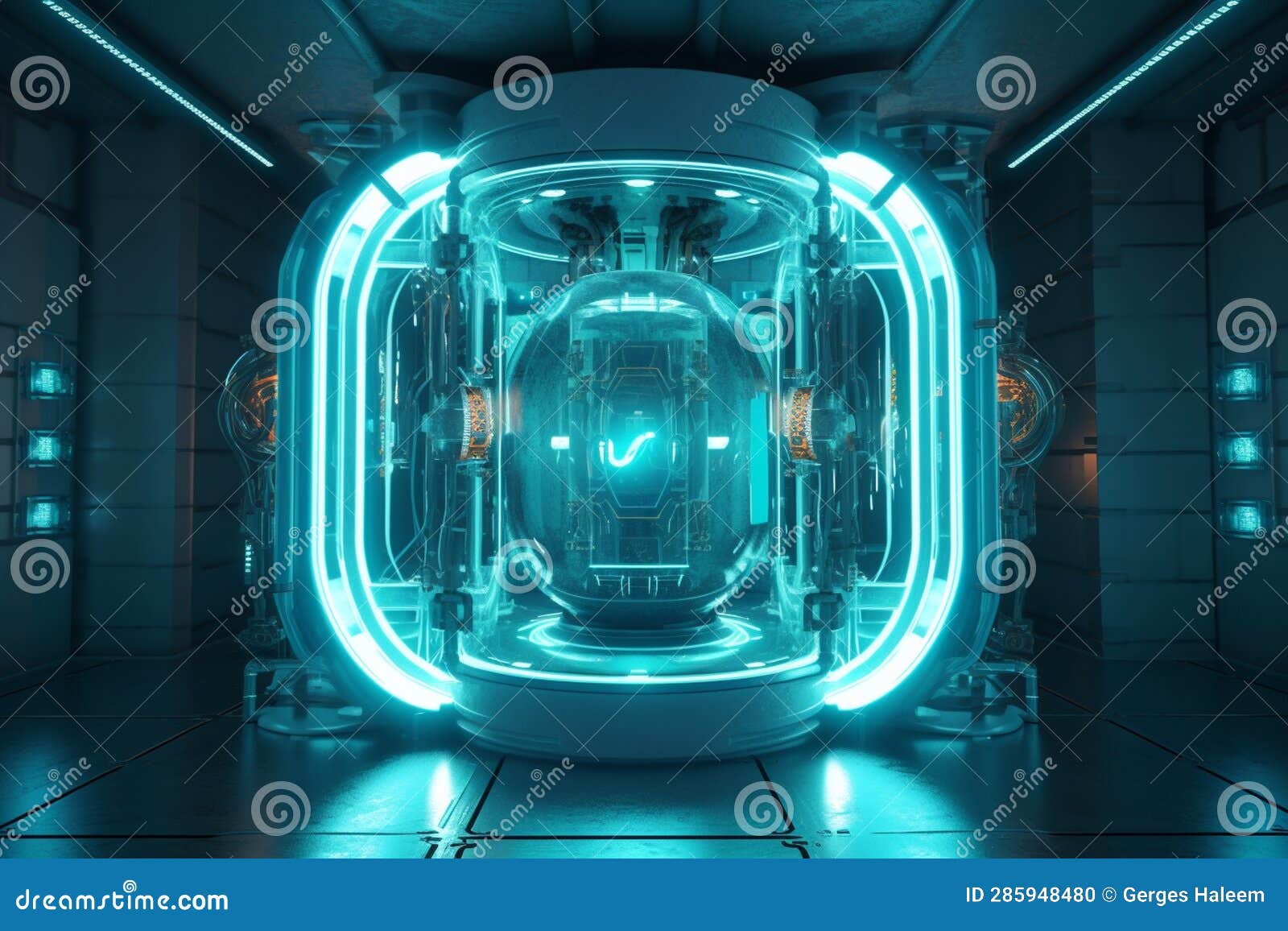 Photo Highttech Plasma Quantum Computer Tube with Glowing Energy Inside ...