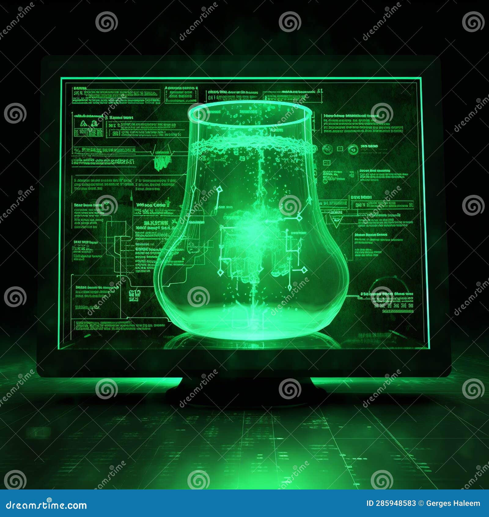 Photo Highttech Plasma Quantum Computer Tube with Glowing Energy Inside ...