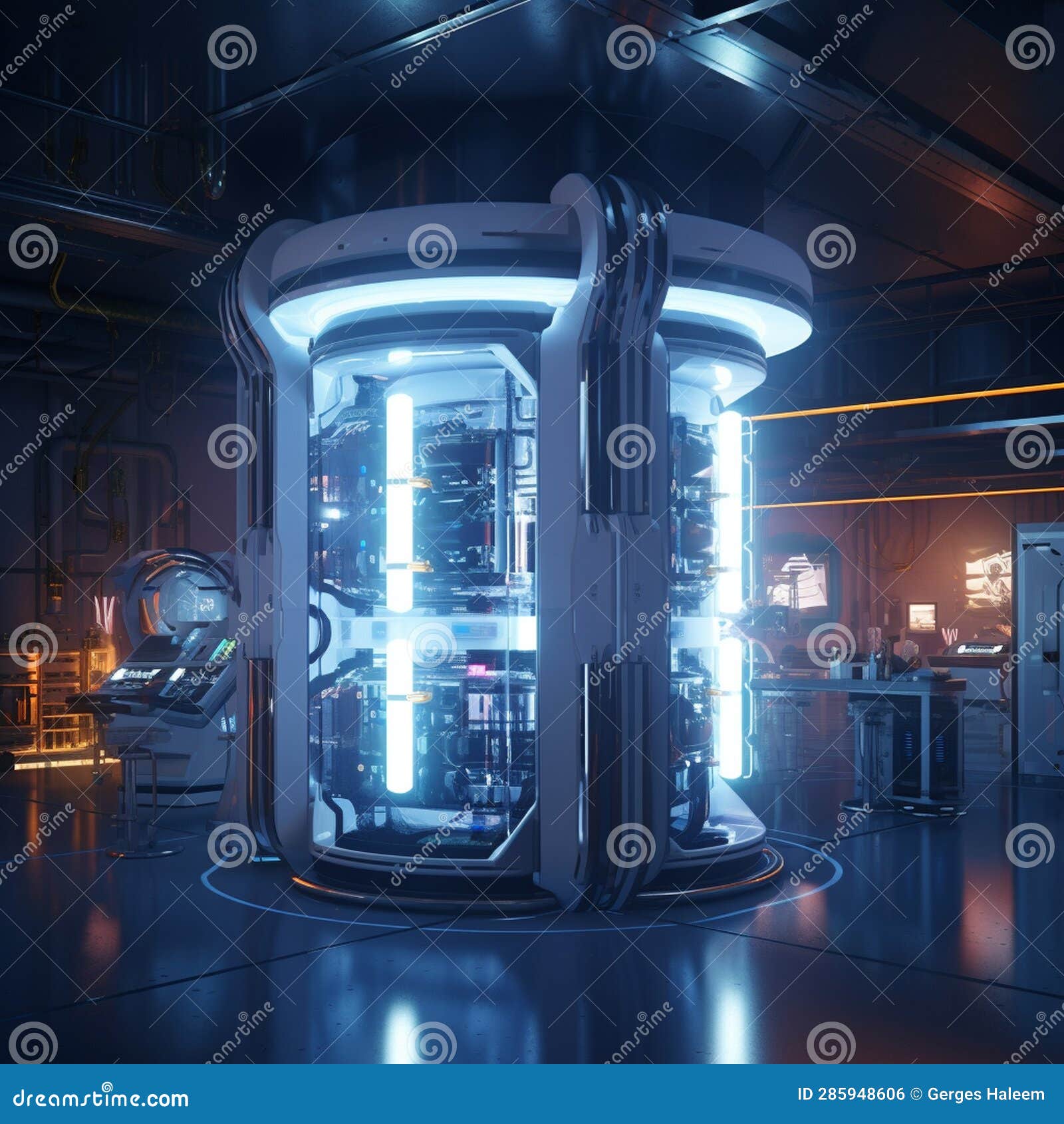 Photo Highttech Plasma Quantum Computer Tube with Glowing Energy Inside ...