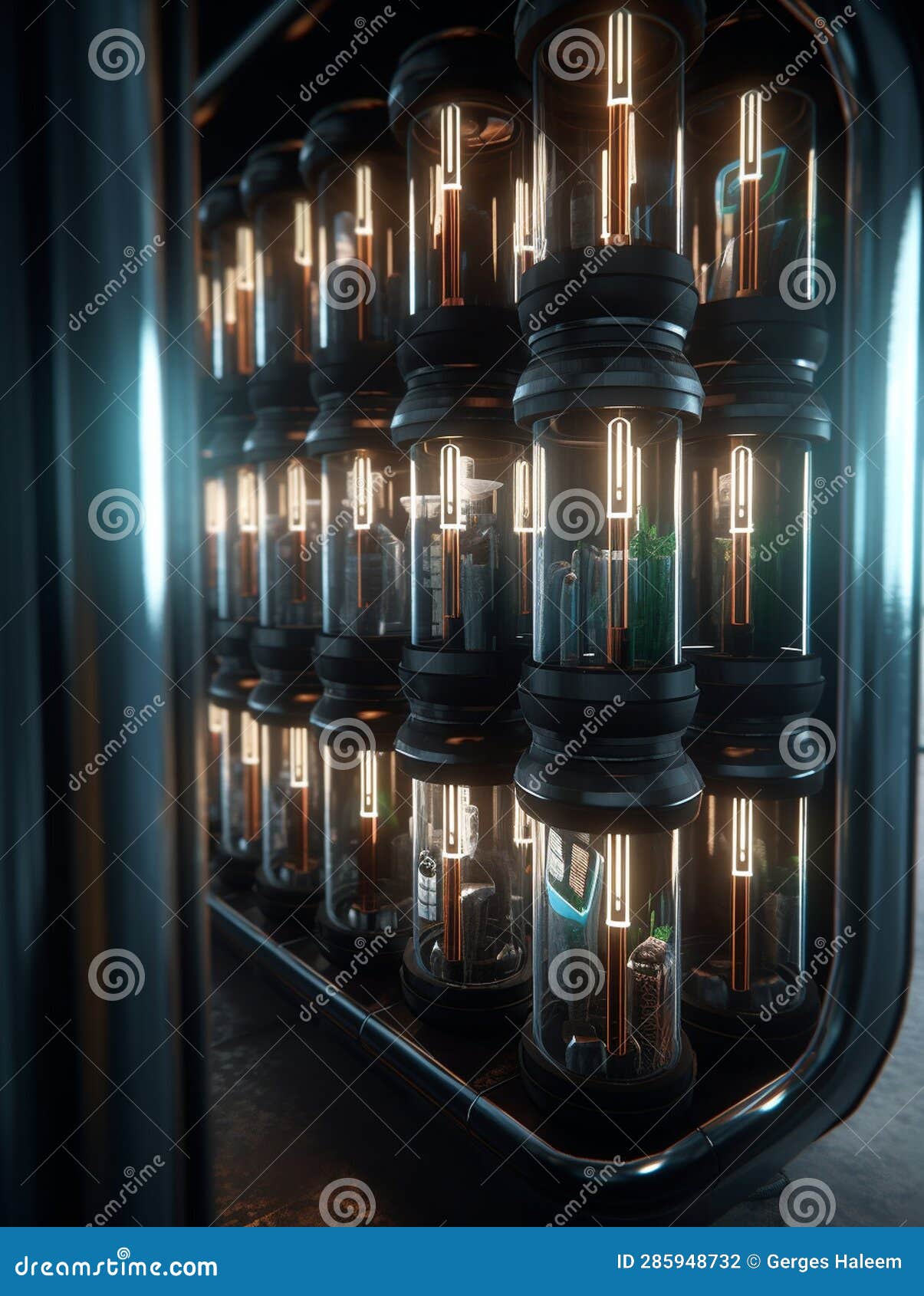 Photo Highttech Plasma Quantum Computer Tube with Glowing Energy Inside ...