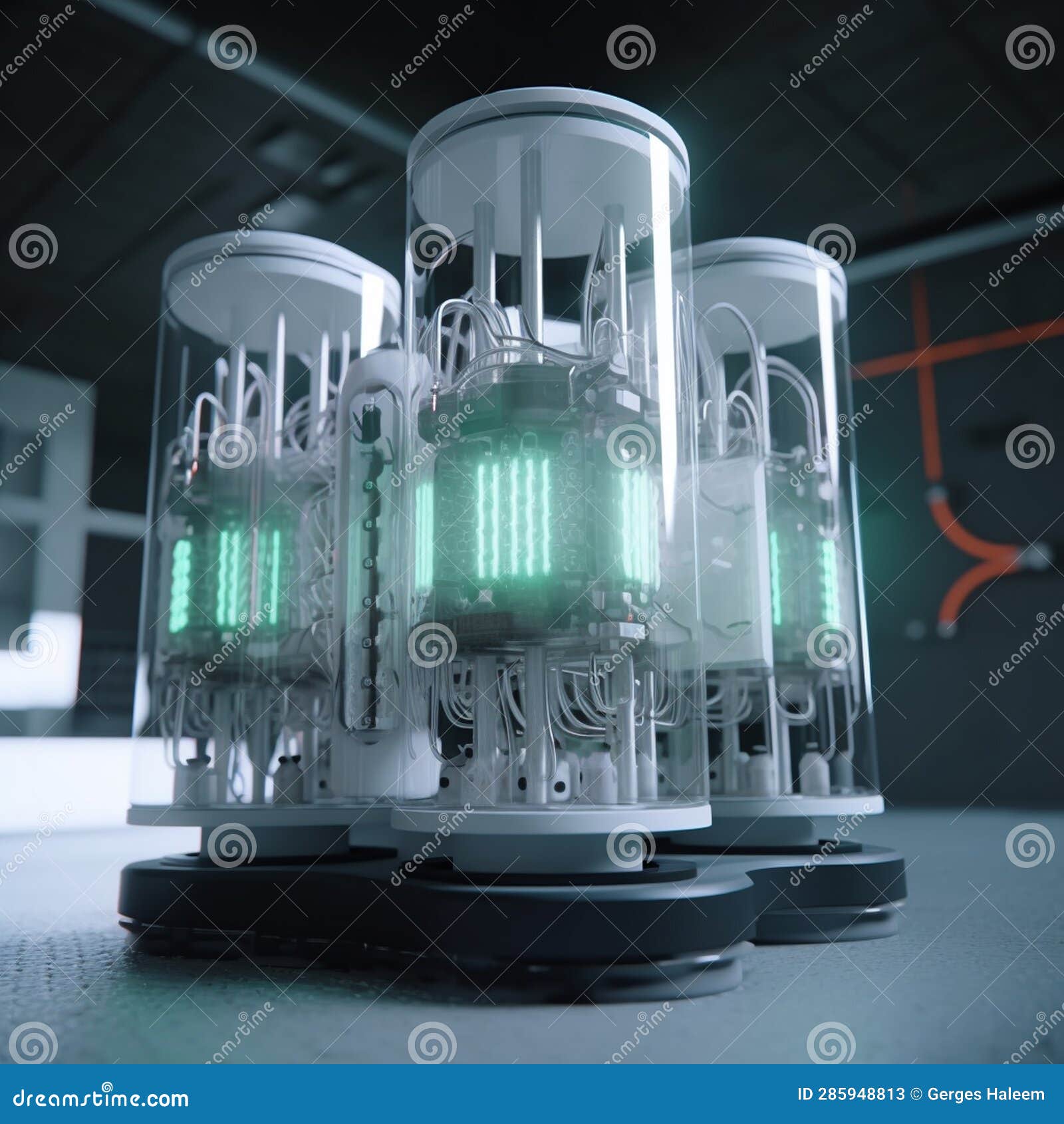 Photo Highttech Plasma Quantum Computer Tube with Glowing Energy Inside ...