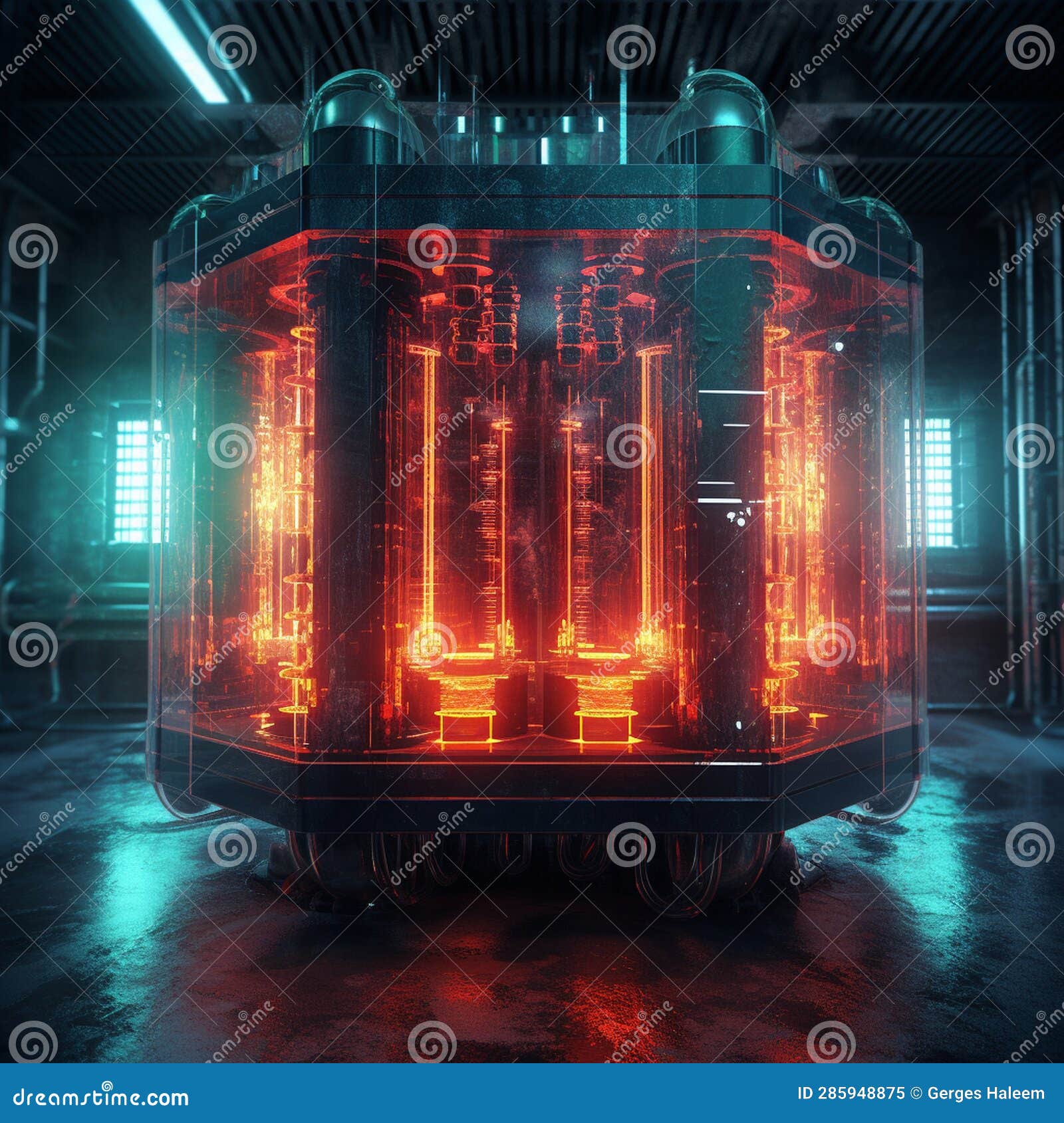 Photo Highttech Plasma Quantum Computer Tube with Glowing Energy Inside ...