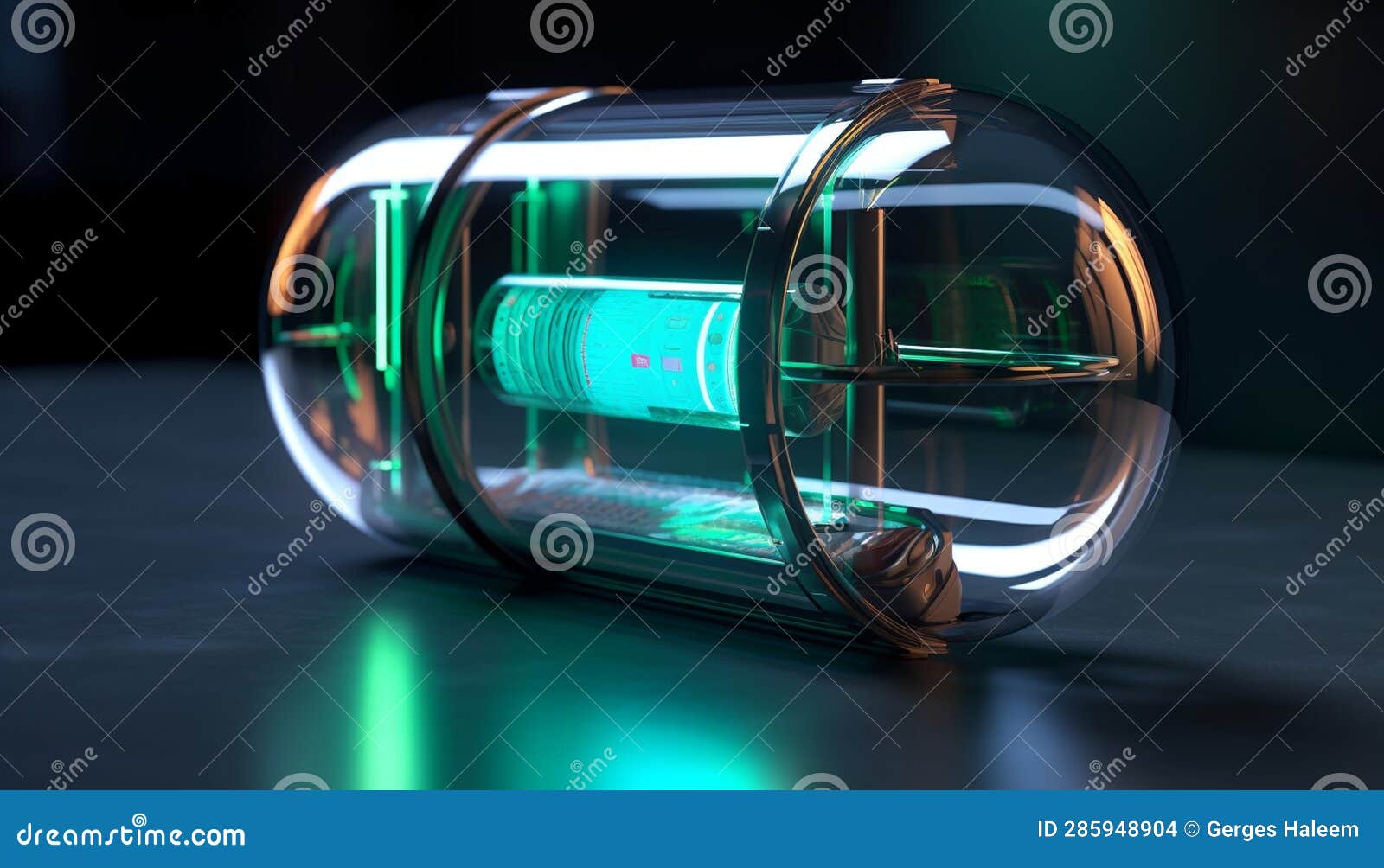 Photo Highttech Plasma Quantum Computer Tube with Glowing Energy Inside ...