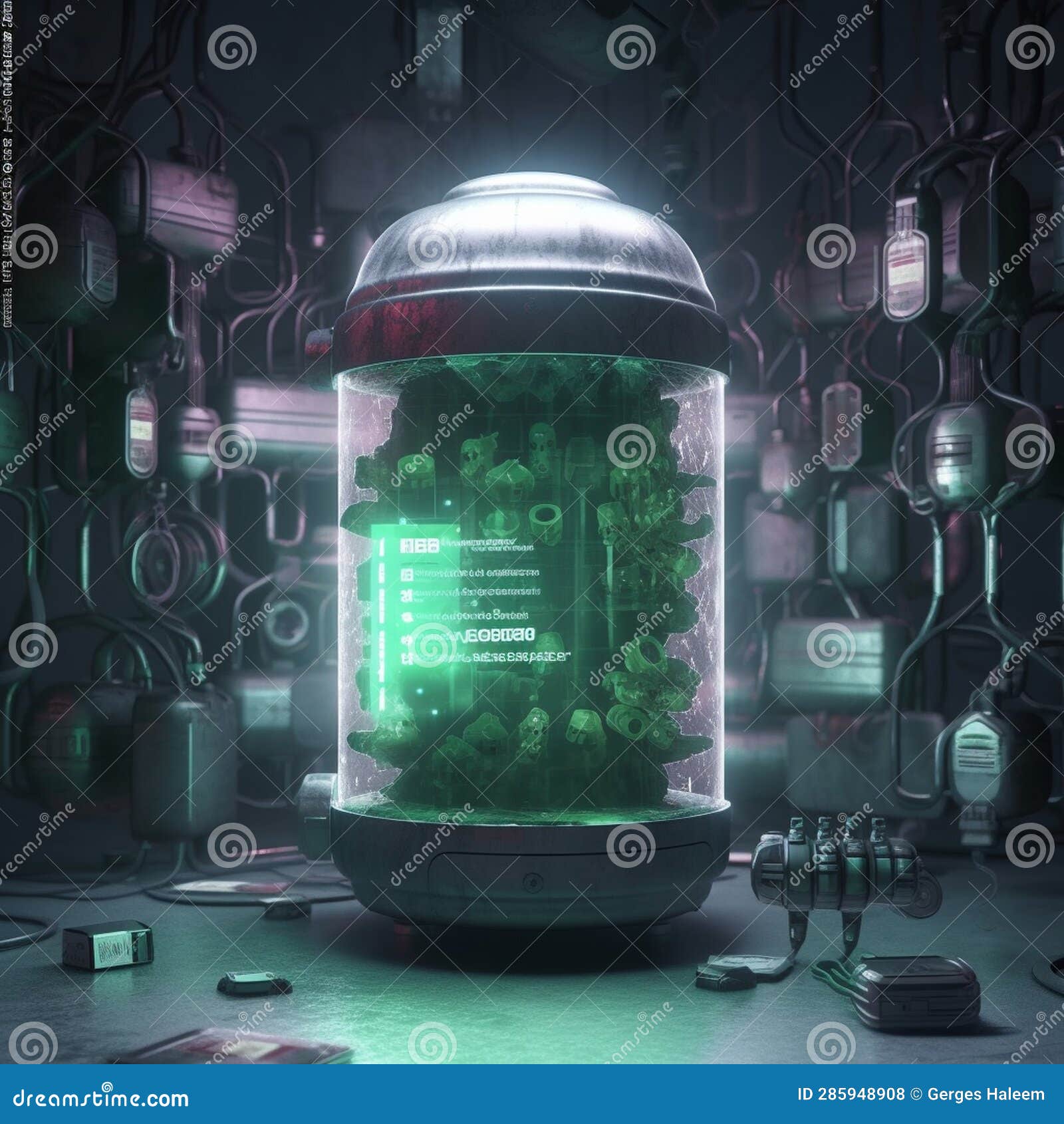 Photo Highttech Plasma Quantum Computer Tube with Glowing Energy Inside ...