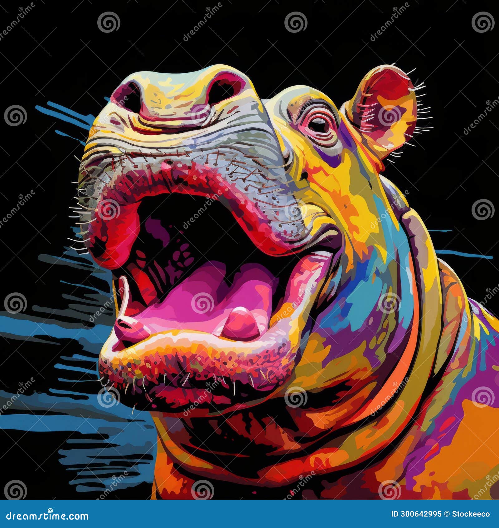 Original Handpainted Lg Hippo Art Print in Popart Style Stock ...