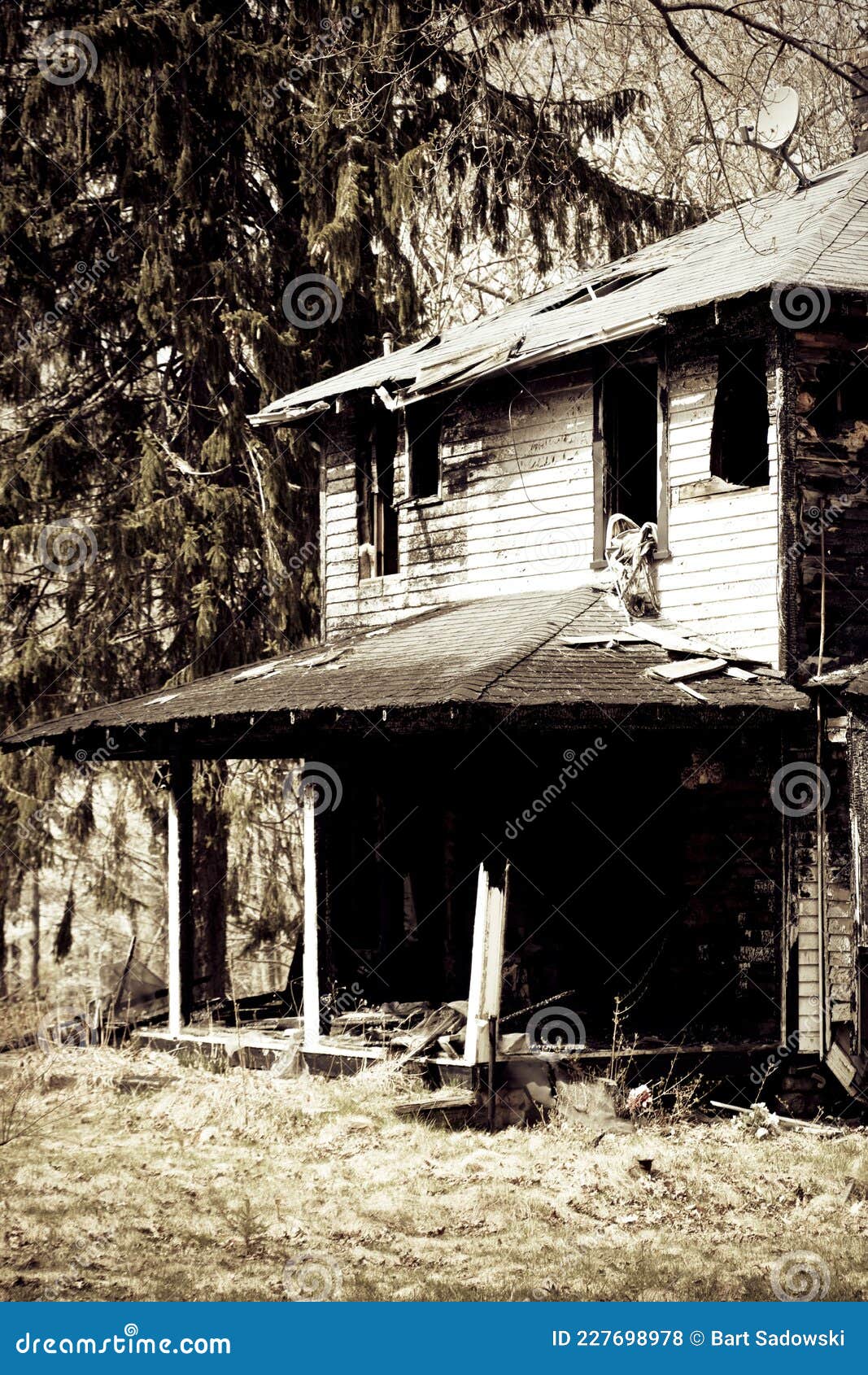 Burned house in a forest stock photo. Image of insurance - 227698978