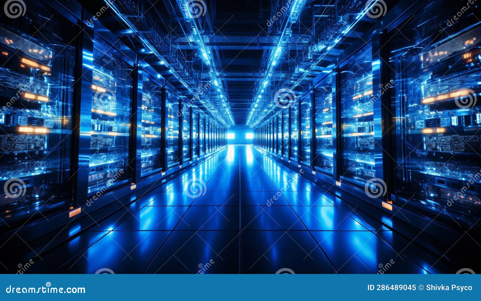 Photo of Huge Endless Futuristic Data Center with Rack Servers ...