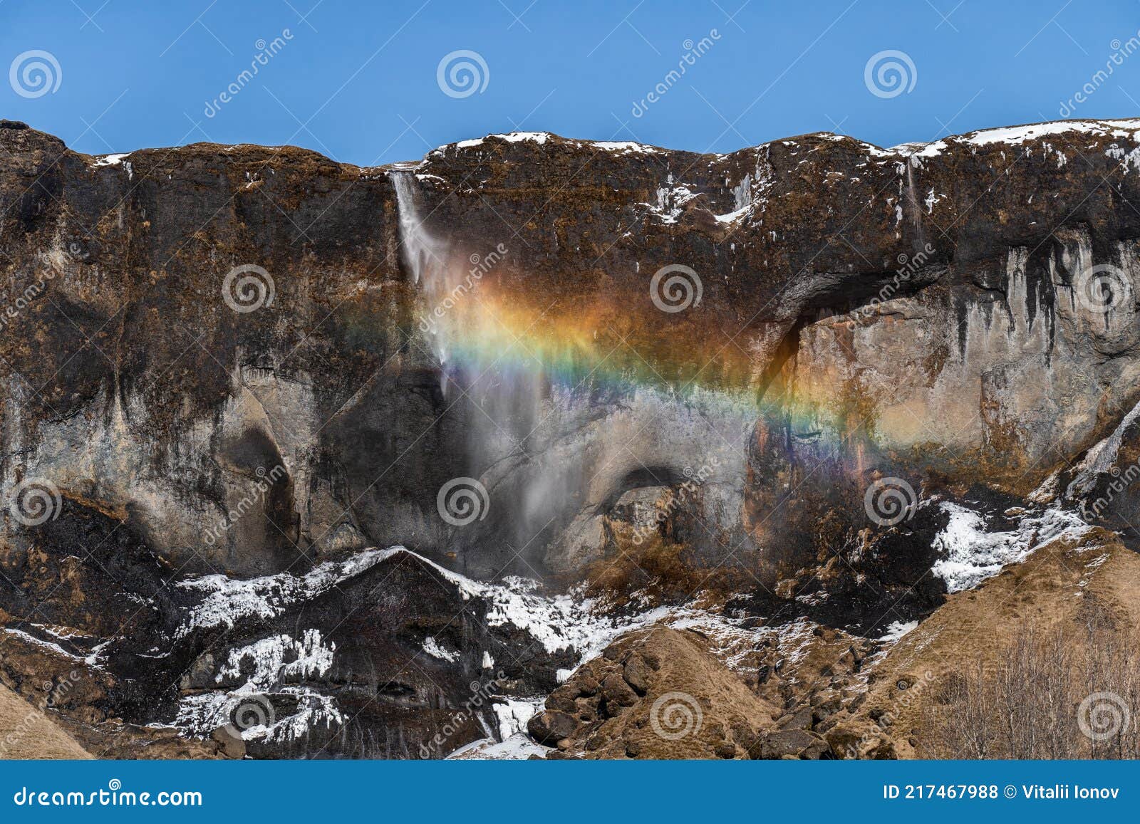 Photo of an Icelandic Waterfall in Iceland with a Rainbow Stock Photo ...