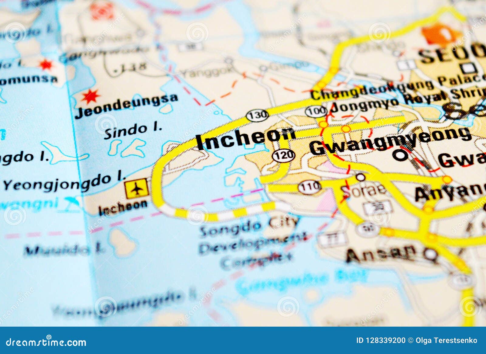 A Photo of Incheon on a Map Stock Photo - Image of view, cartography ...
