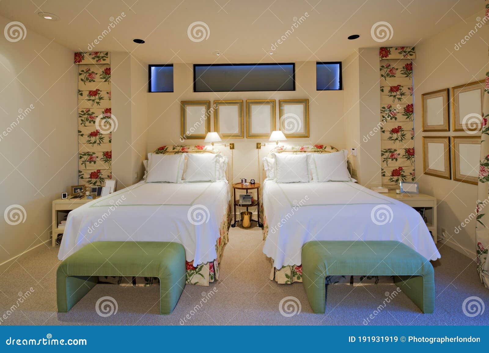 Photo of Interior of Twin Bedroom Stock Image - Image of interior ...