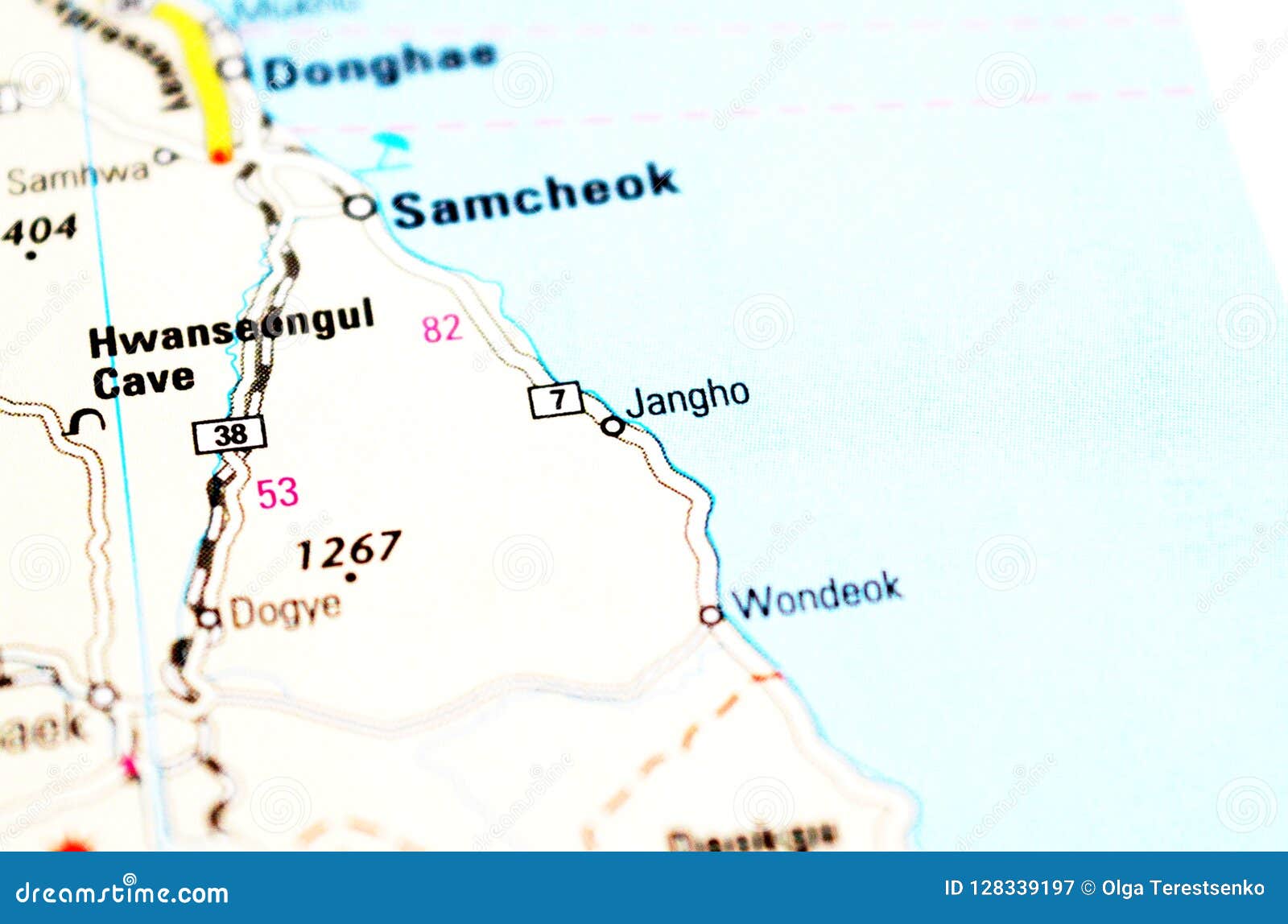 A photo of Jangho on a map stock image. Image of globe - 128339197