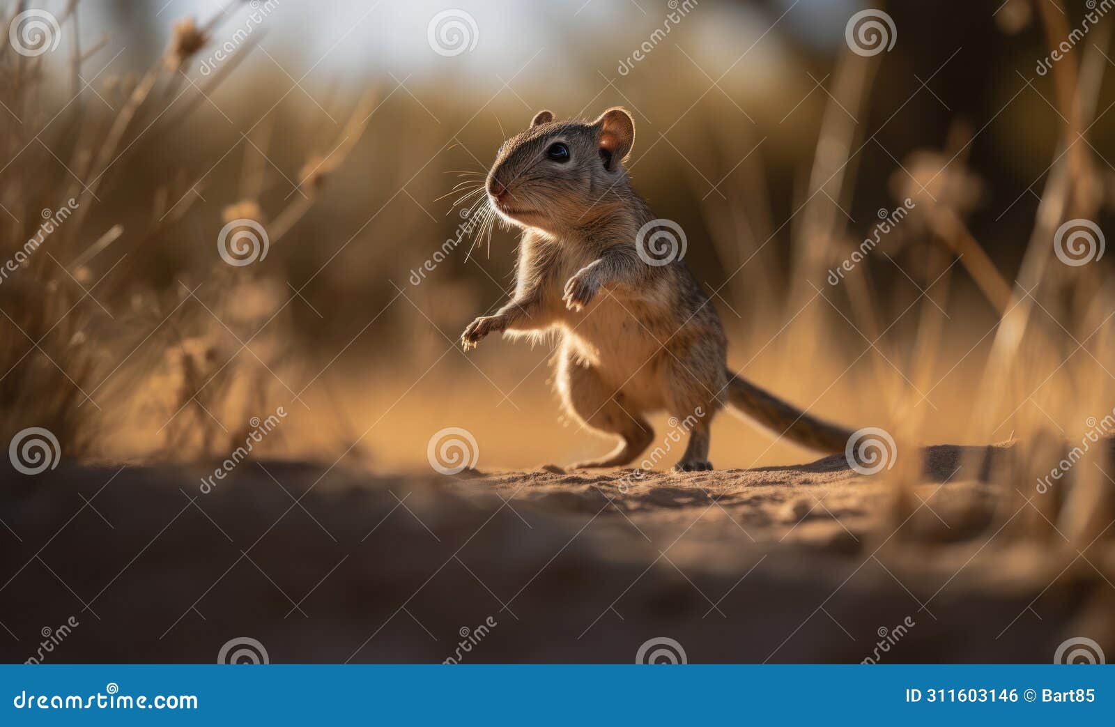 Photo of Kangaroo Rat Jumping in Tall Grass at Sunset. Generative AI ...