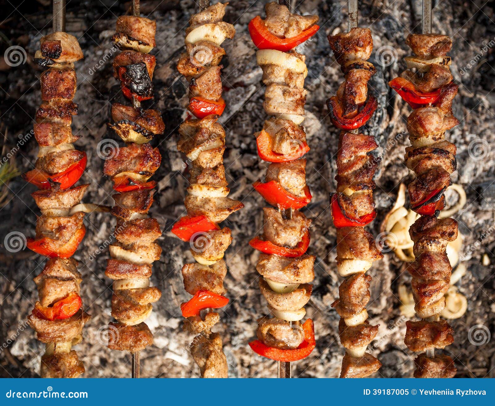 Photo of Kebab Being Cooked on Fire Stock Image - Image of grilled ...