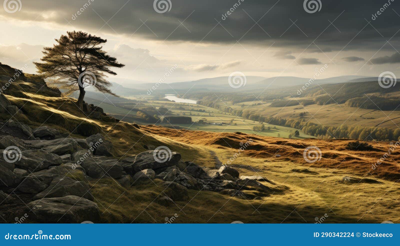 Dramatic Mountain Landscape with Tree: Traditional British Style Stock ...