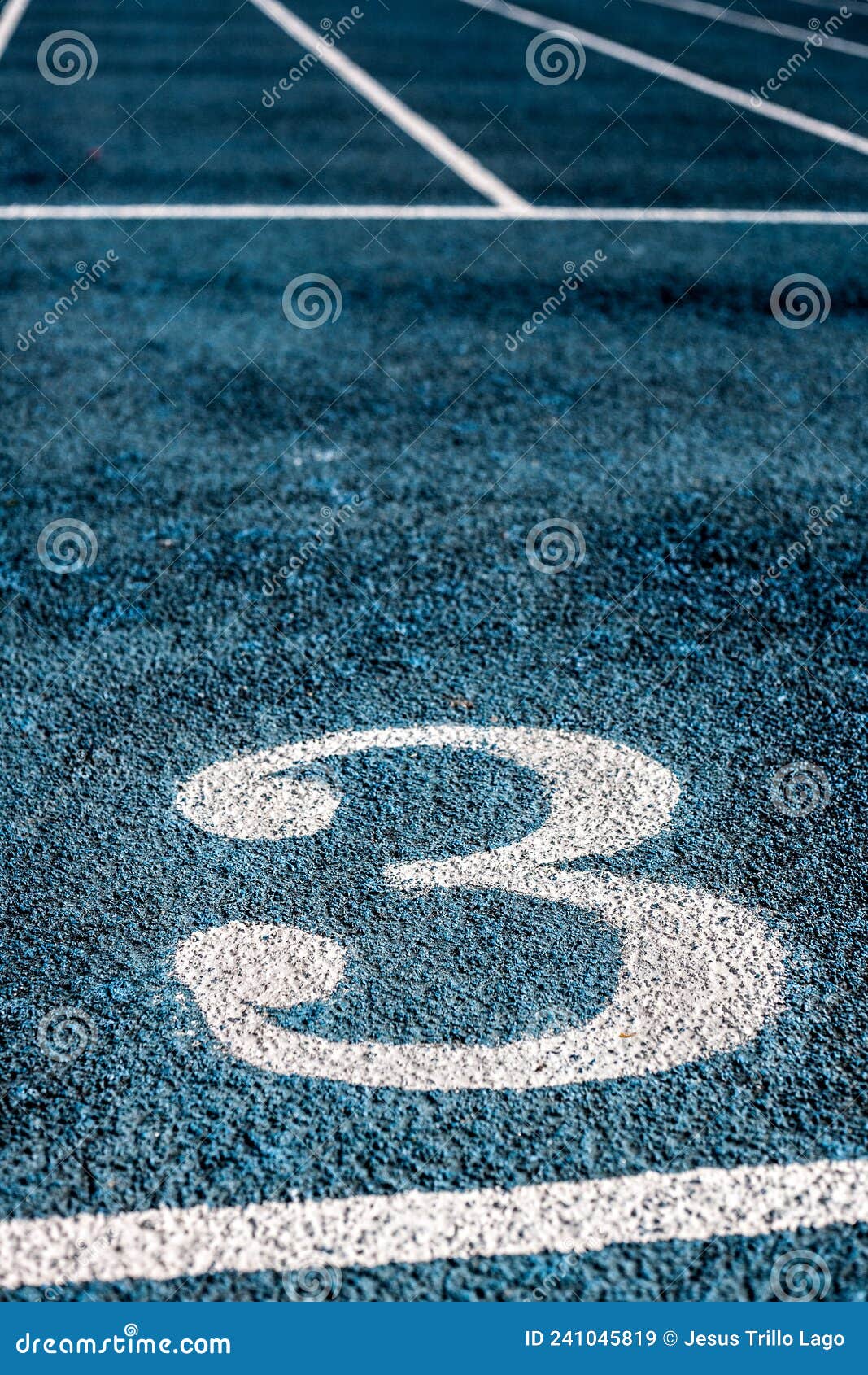 Lane Three on the Blue Track Field, 3, Number Three Stock Image - Image ...