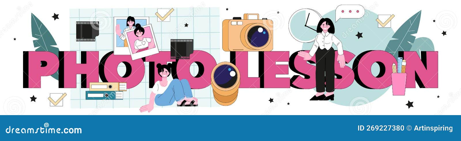 Art Lesson Typographic Header. Student Holding Art Tools Learning ...